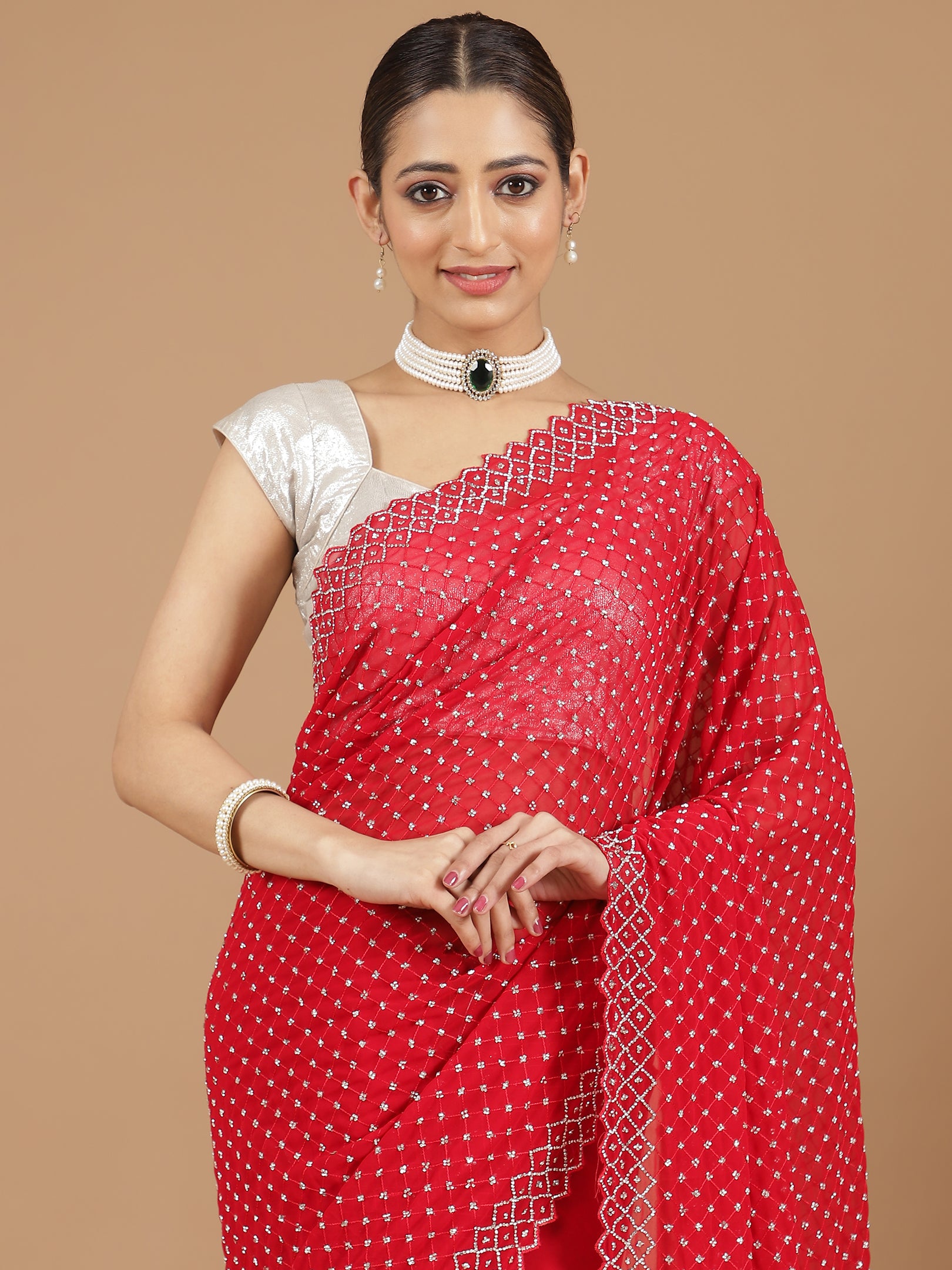 Bandhani Georgette Saree with Mirror Work Border – Diva